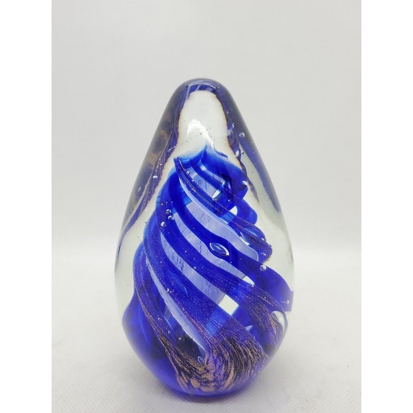 Unmarked | Art | Art Glass Teardrop Paperweight Clear Cased Cobalt Blue ...